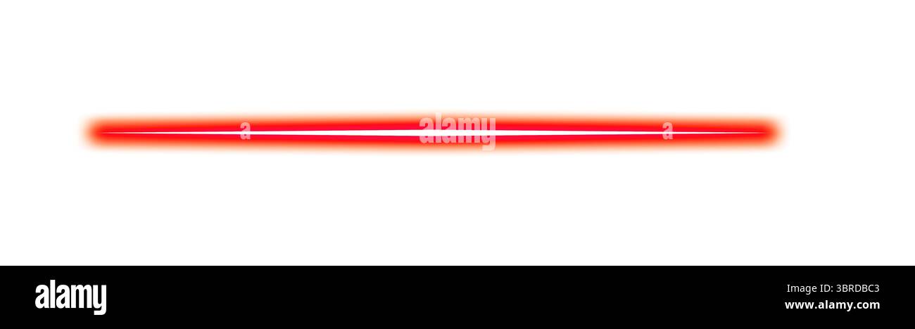 Glowing red horizontal laser beam with soft orange halo and bright ...