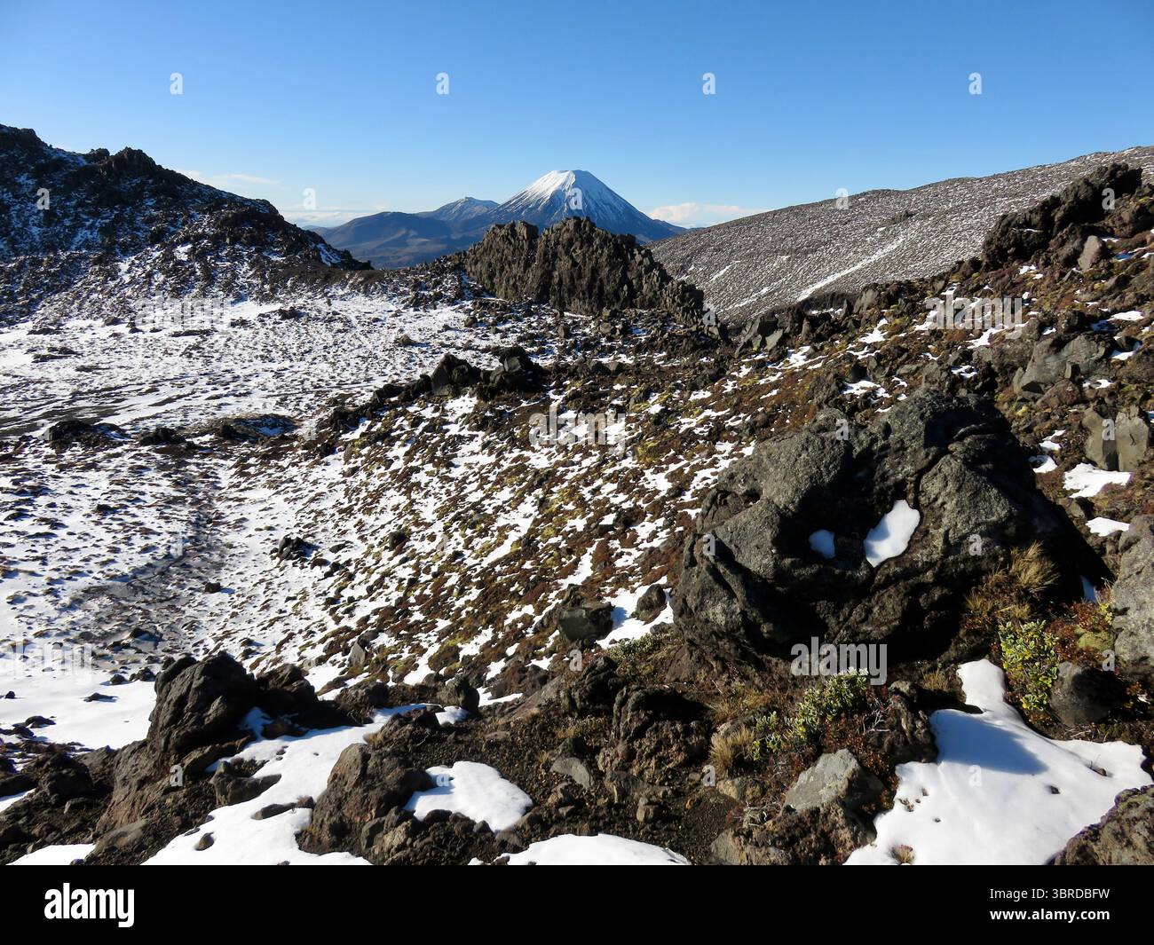 winter volcanic landscape in Tongariro National Park, New Zealand ...