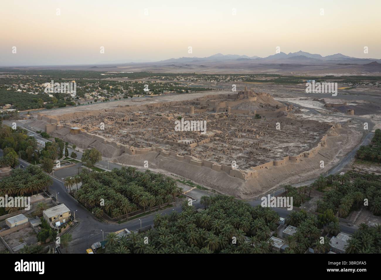 Aerial view of the ancient Arg-e Bam citadel, a city of mud-brick ...