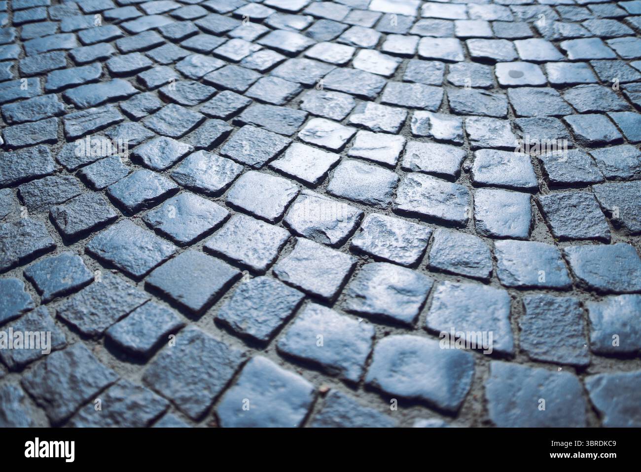 Close-Up Texture of Curved Stone Cobblestone Pavement in Blue Tone ...
