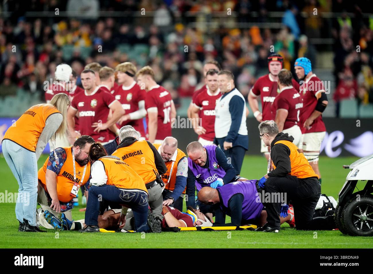 British and Irish Lions' Luke Cowan-Dickie is treated by medical staff ...