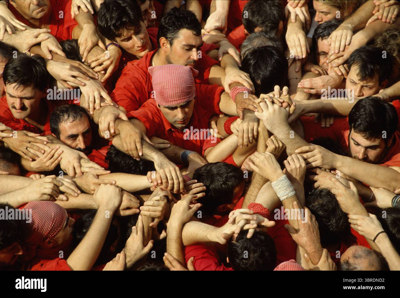 spain barcelona typical insoite humancastel man meeting to build castle ...