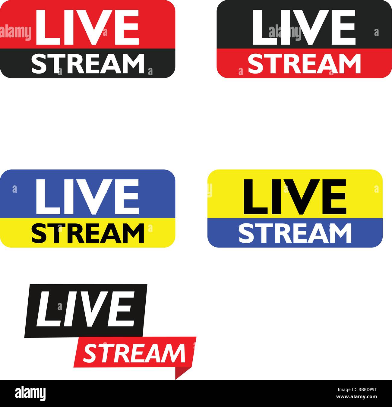 LIVE STREAM” Label Icon Set – Multicolor Callout Badges for Digital ...