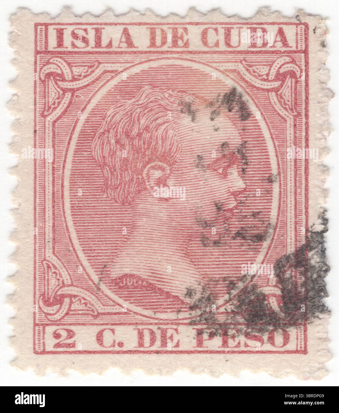 CUBA - 1896: 2 centesimo claret postage stamp depicting portrait of ...