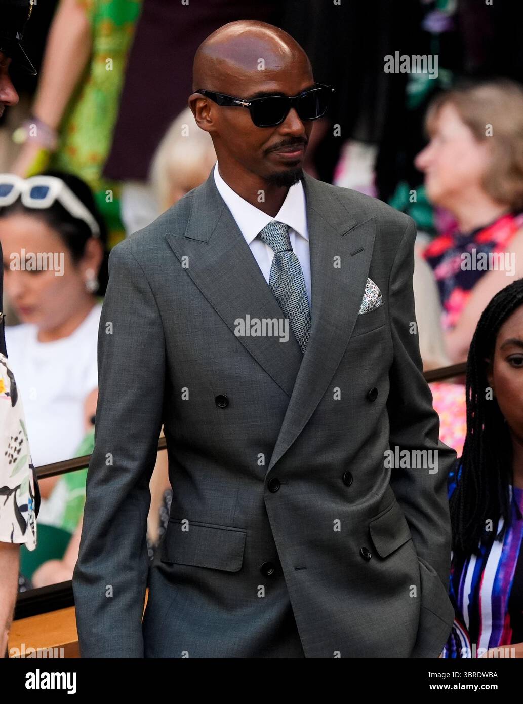 Sir Mo Farah in the Royal Box on day thirteen of the 2025 Wimbledon Championships at the All ...