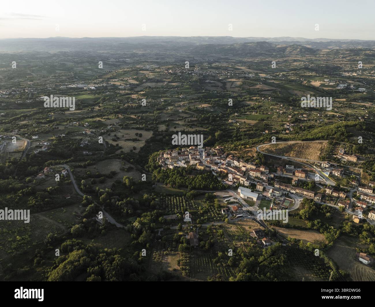 Aerial view of the historic Montemiletto, with its clustered buildings ...