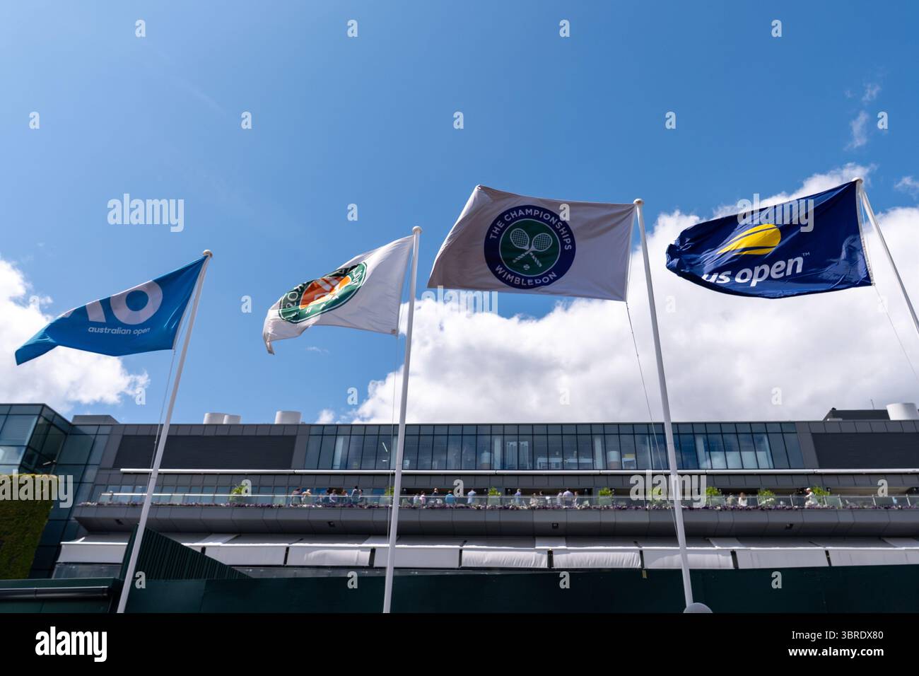 LONDON, ENGLAND - JULY 7: Grand Slam flags during Wimbledon 2025 at All ...