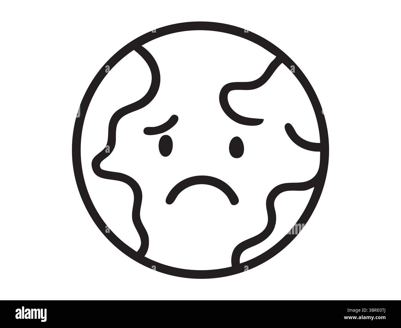 Sad earth icon with frowning face, isolated on white background ...