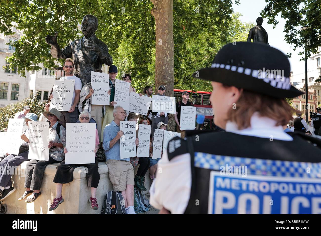 12 JUN 2025, London / UKProtesters gathered outside Parliament holding ...