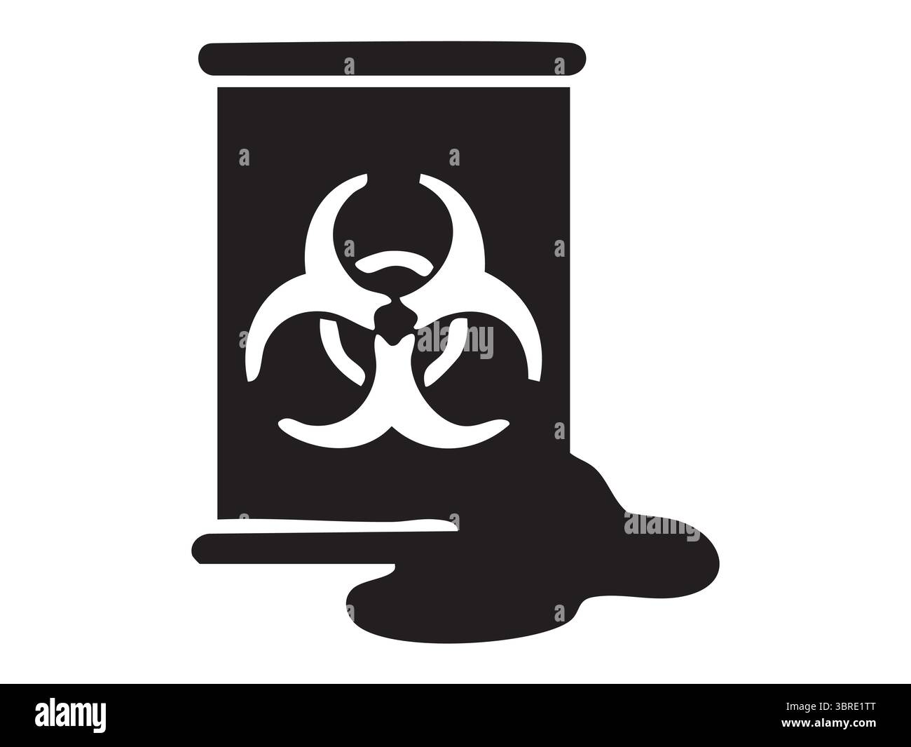 Black outline of hazardous waste barrel with biohazard symbol and spill ...