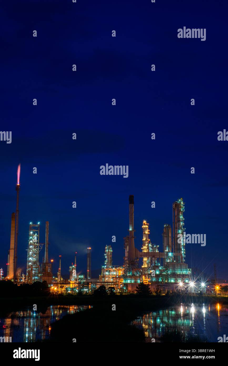 Oil refinery gas petrol plant industry with crude tank, gasoline supply ...