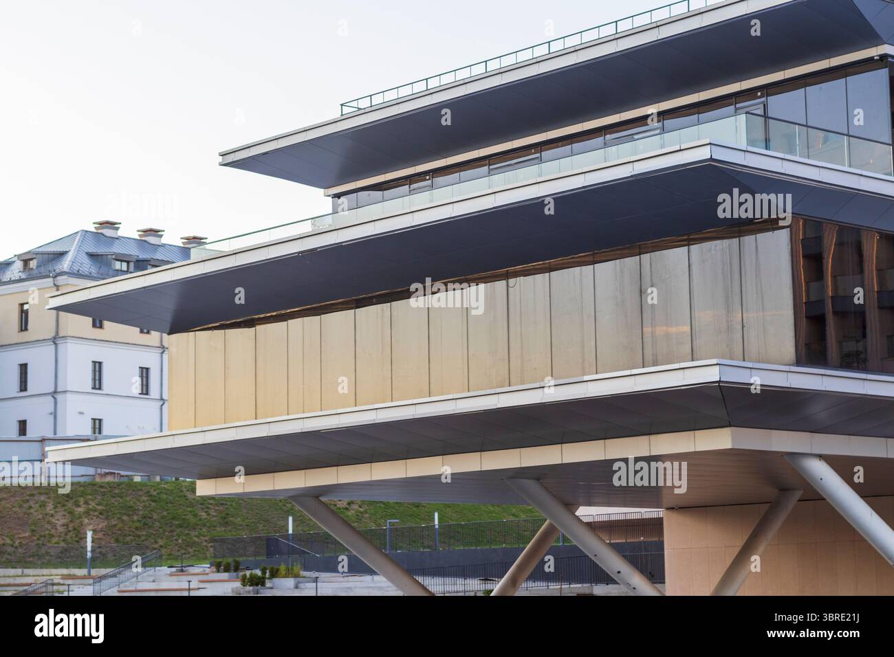 Modern, stylish yacht club building by the river Stock Photo - Alamy