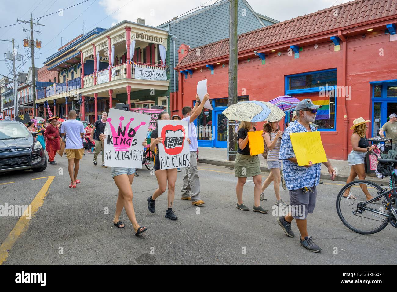 New Orleans, LA, USA - June 14, 2025: Anti Trump Protesters with signs ...