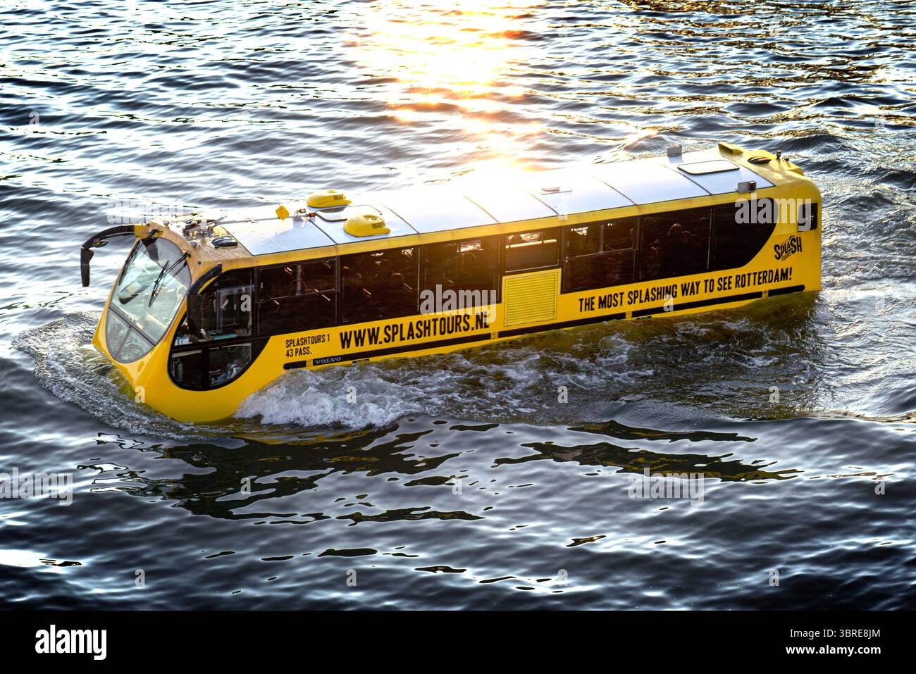 Amphibious bus floating in the river Maas in Rotterdam as a tourist ...