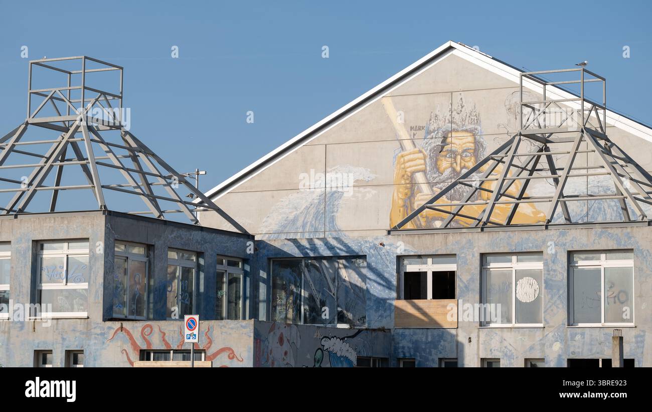 Editorial image of a striking mural featuring Poseidon, the god of the ...