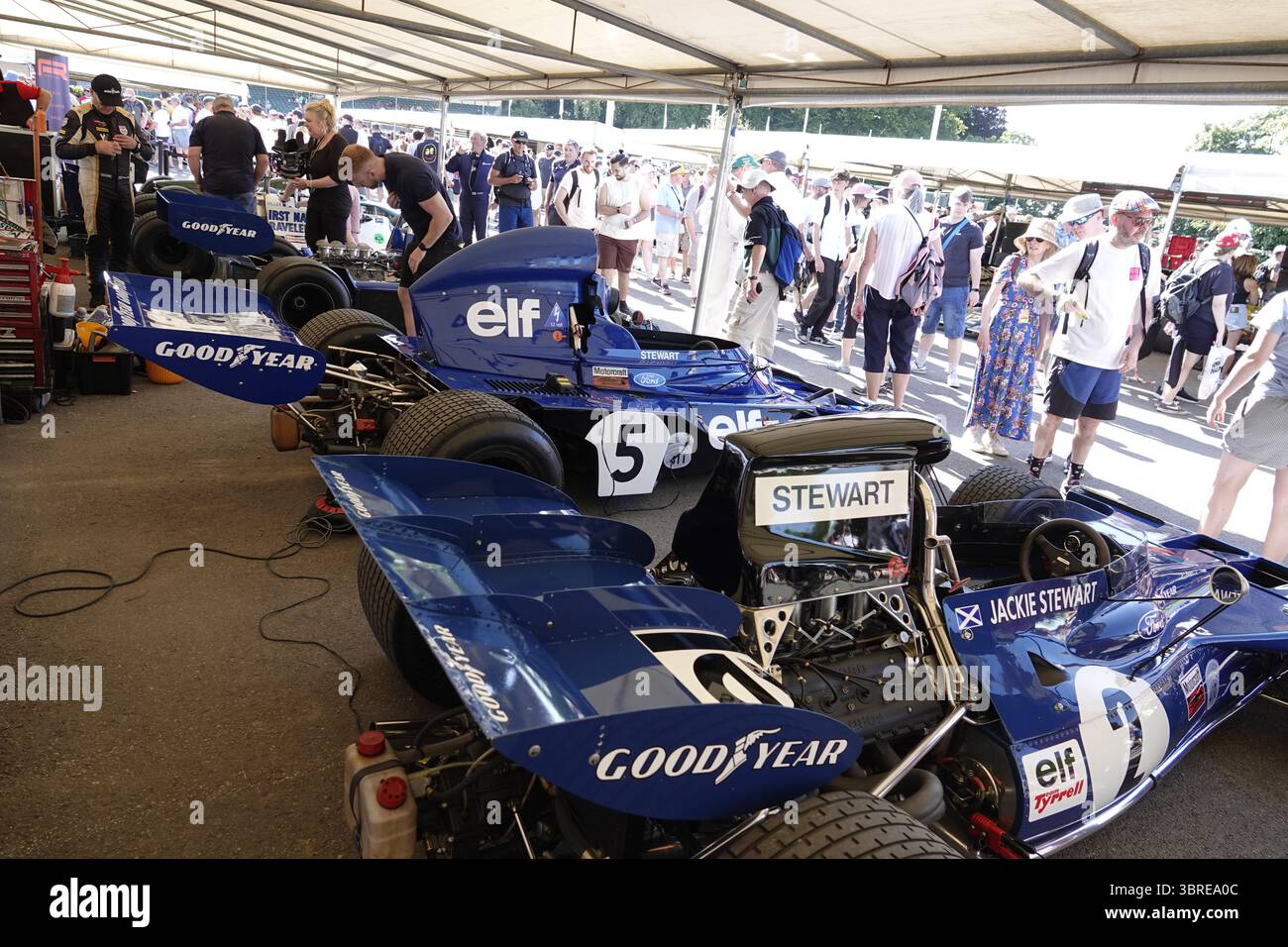 12th July, 2025 Goodwood, West Sussex UK. A gaggle of Tyrrell F1 cars ...