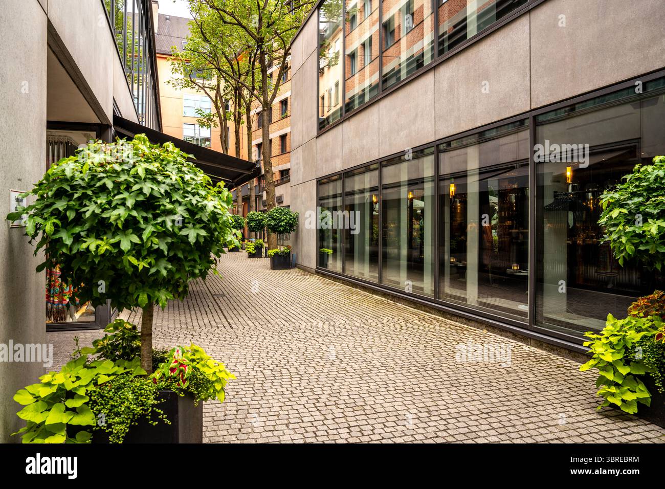 Modern Street Scene In Munich Center: Contemporary Architecture With ...