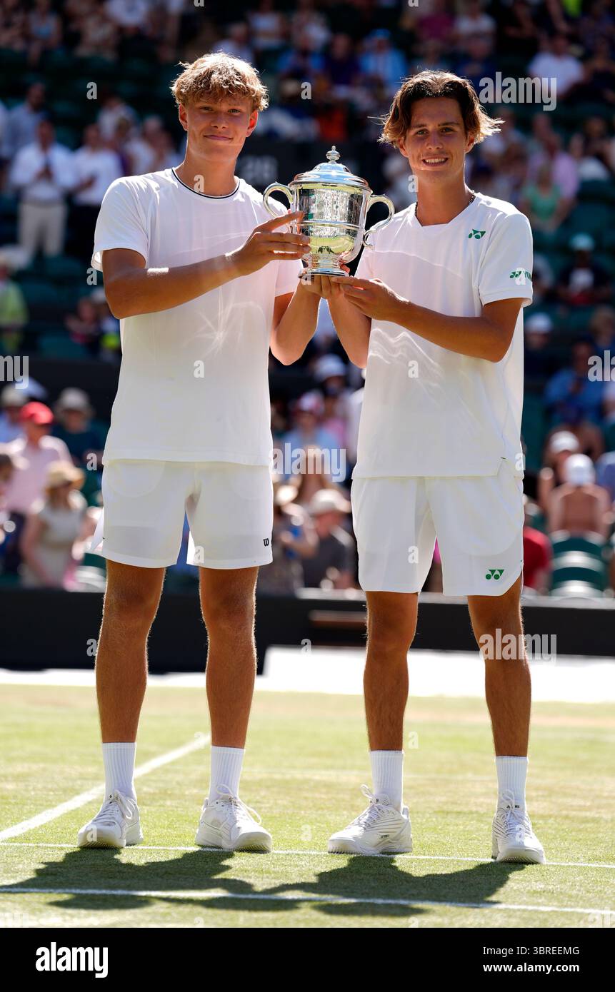 Oskari Paldanius and Alan Wazny with their winners trophy following ...