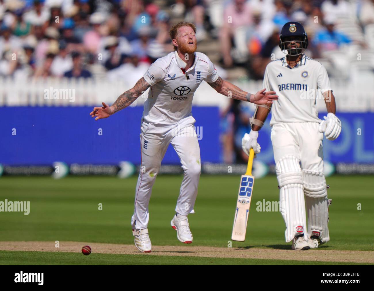 England's Ben Stokes reacts on day three of the Third Rothesay Men's ...