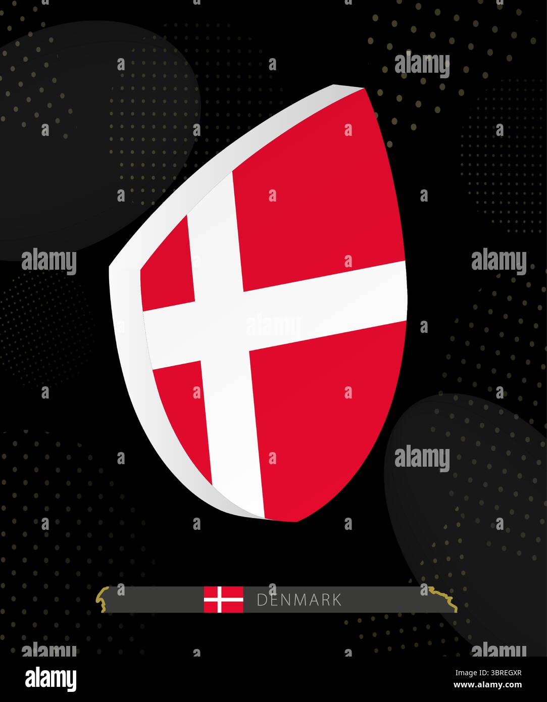 Denmark Flag Shield icon in 3D on Dark Modern Abstract Rugby Background ...