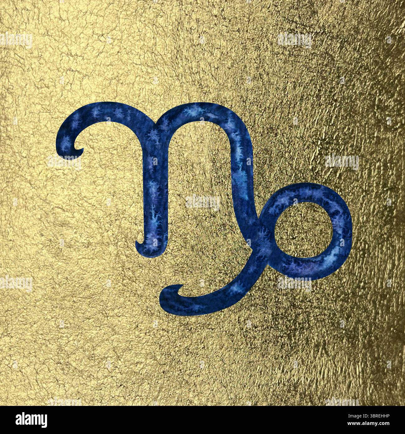 Blue Capricorn zodiac symbol with starry sky texture on golden aged ...