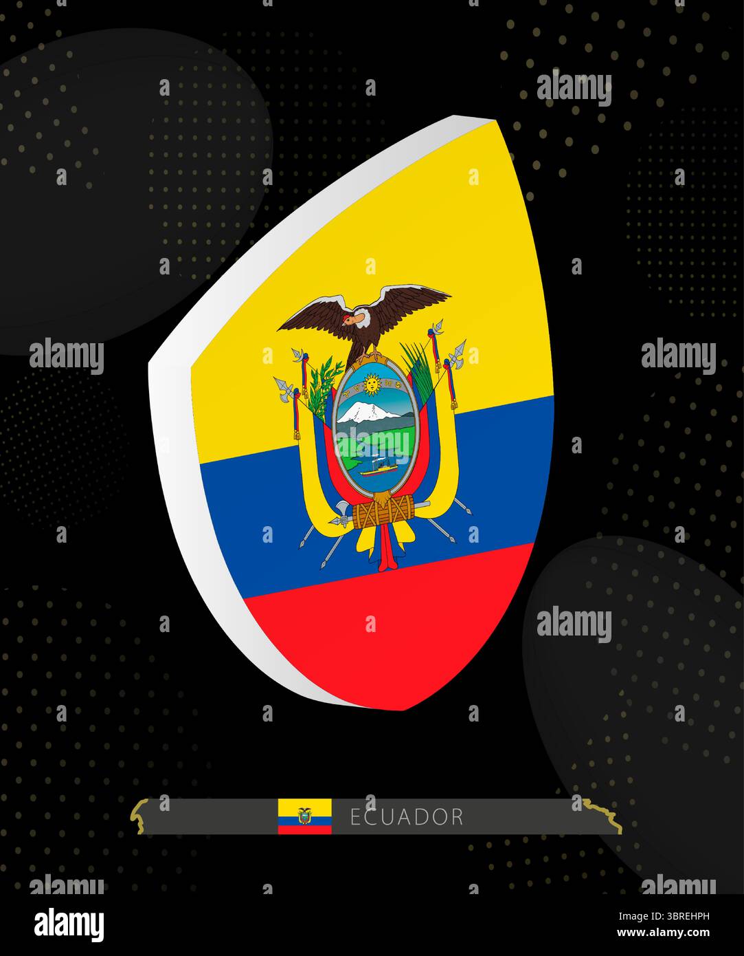 Ecuador Flag Shield icon in 3D on Dark Modern Abstract Rugby Background ...