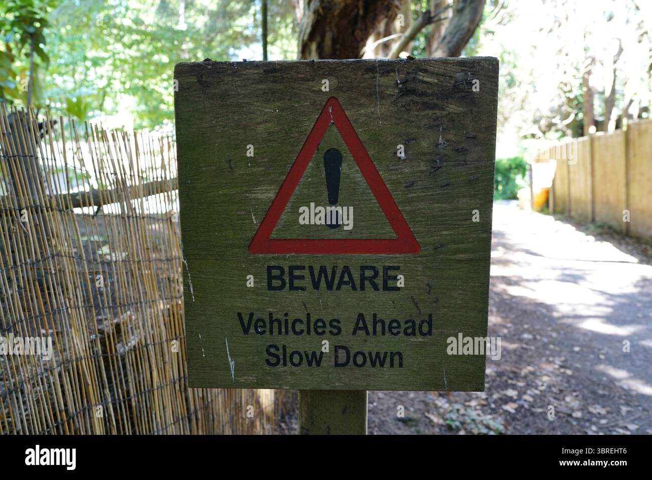 Caution Sign Warning About Vehicles Ahead on a Rural Pathway. Dorking ...