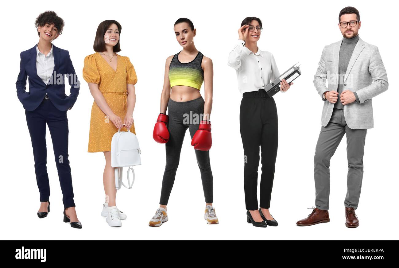 Different people on white background. Full-length portraits Stock Photo ...