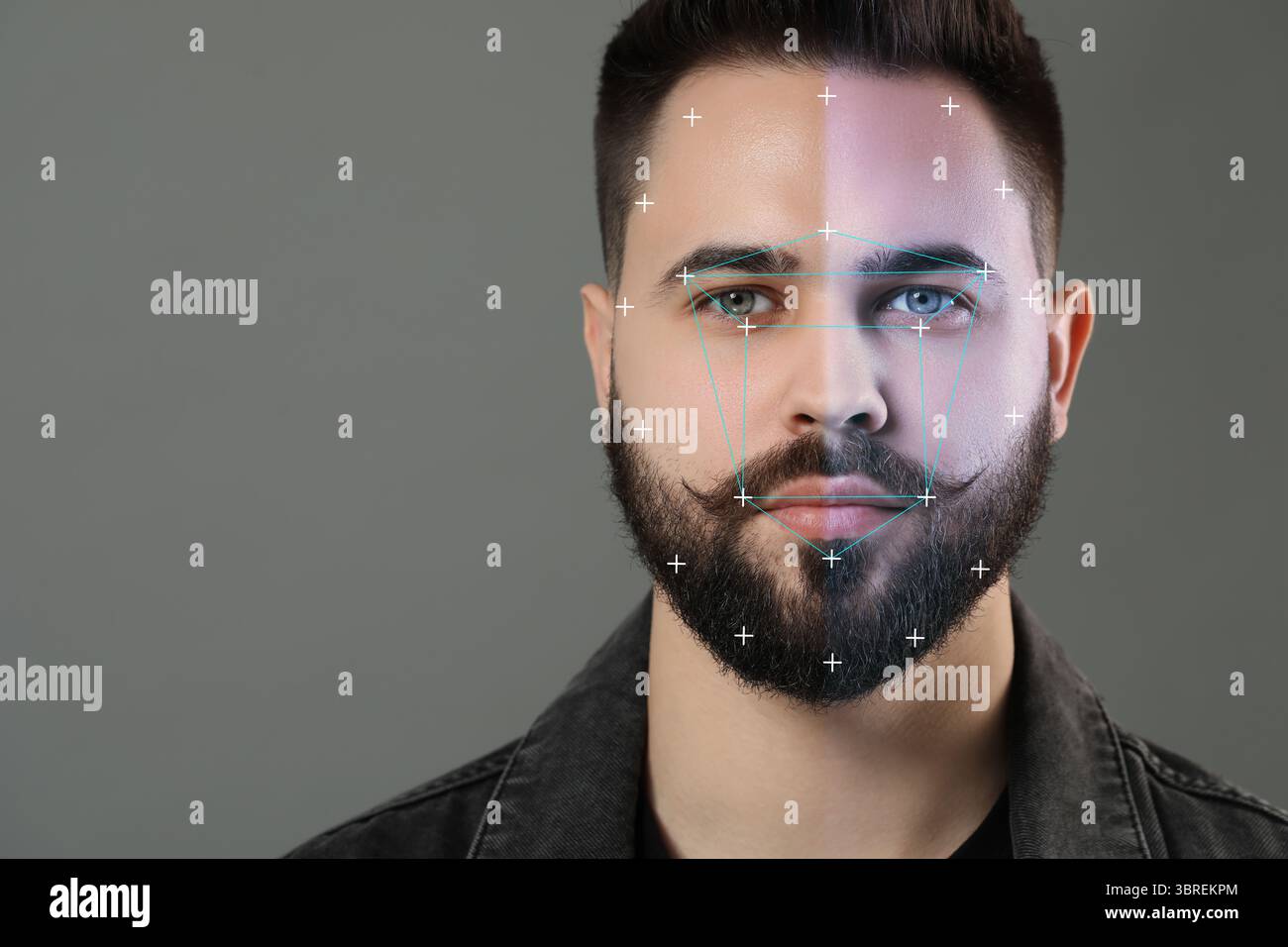 Facial recognition system. Scanning man's face for authentication ...