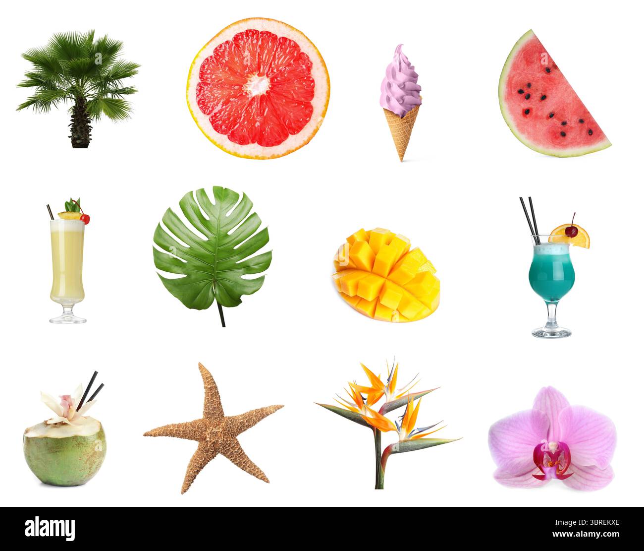 Summer related stuff on white background, set Stock Photo - Alamy
