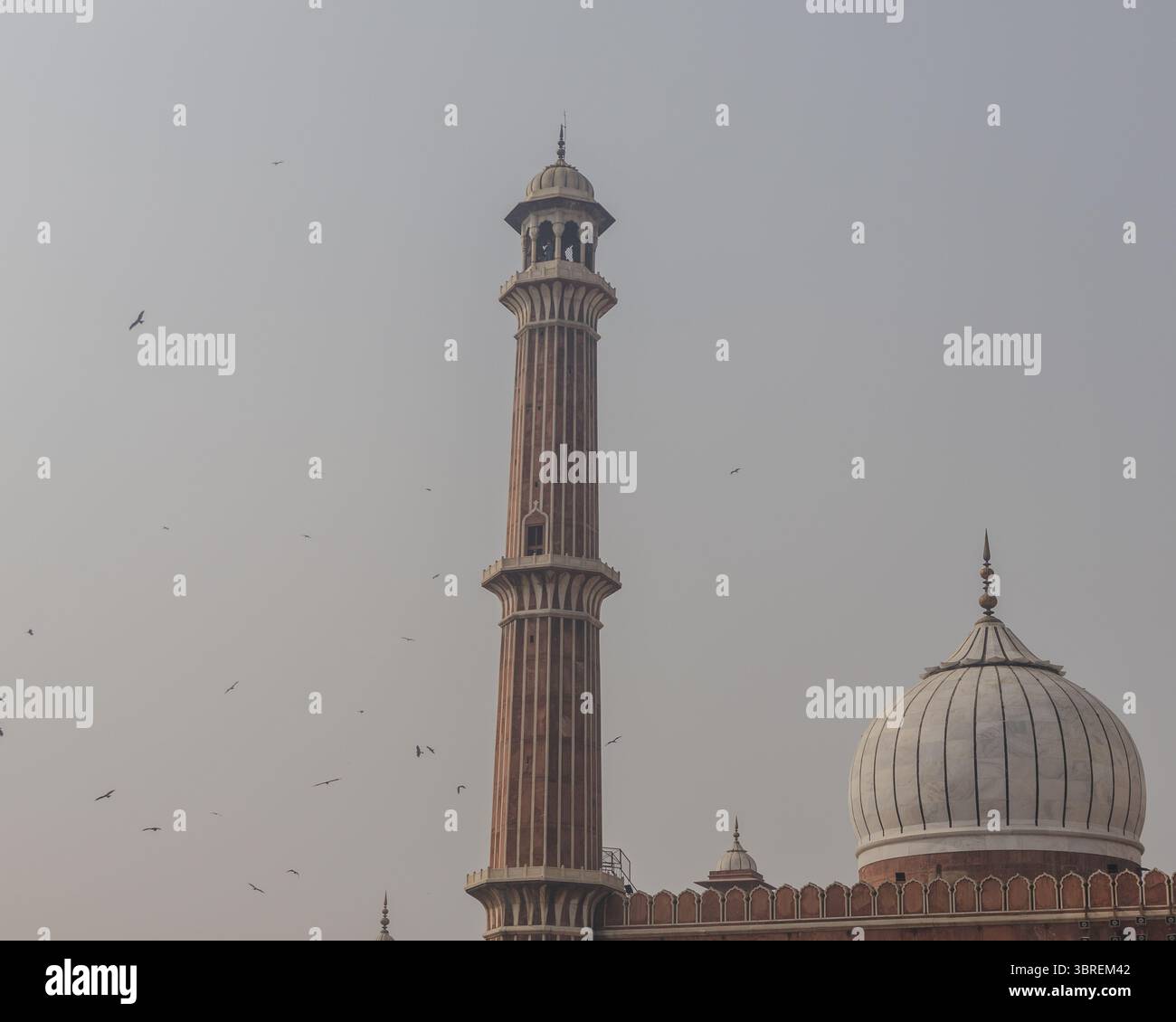 View of minaret and dome of Jama Masjid, standing tall against a hazy ...