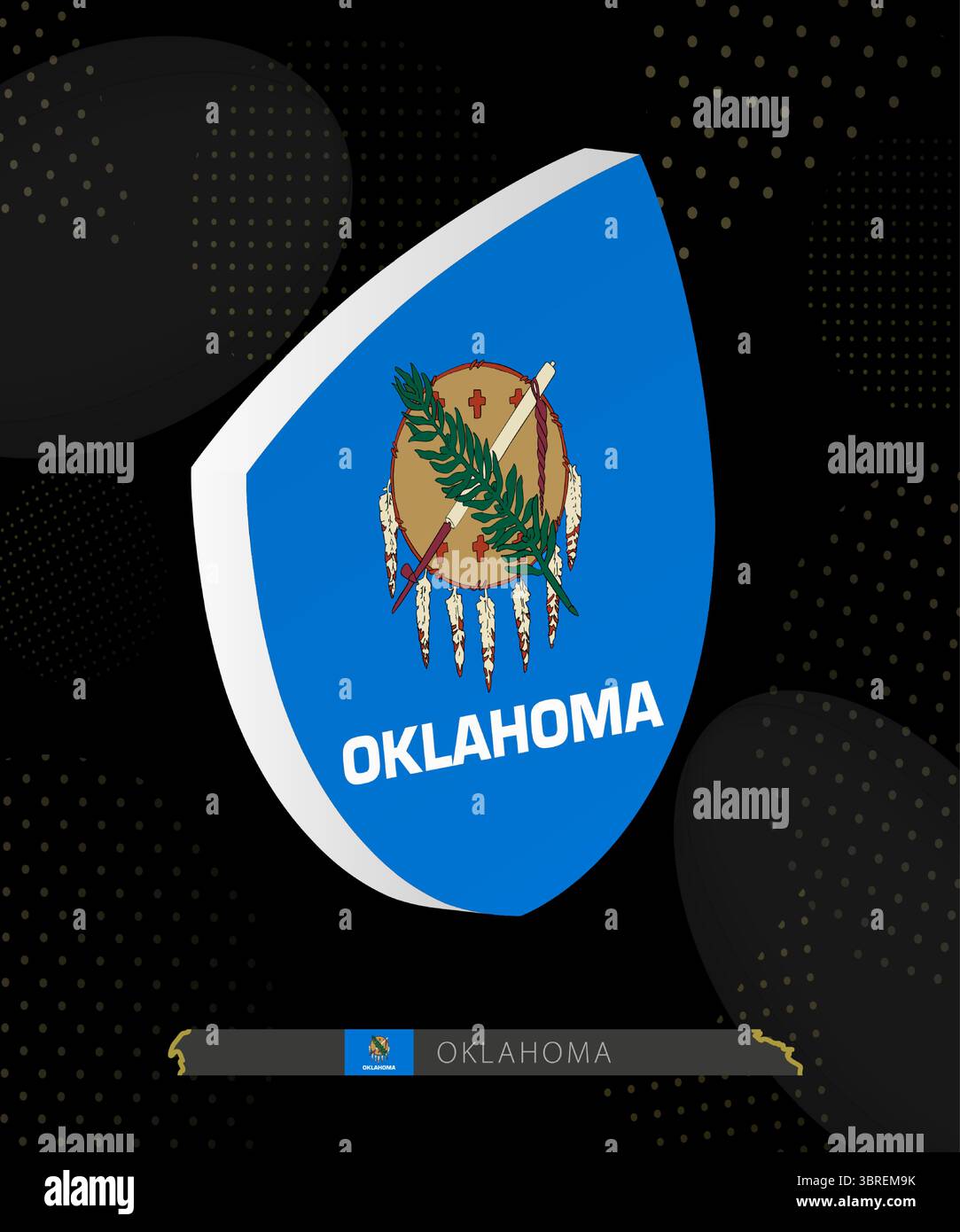 Oklahoma Flag Shield icon in 3D on Dark Modern Abstract Rugby ...