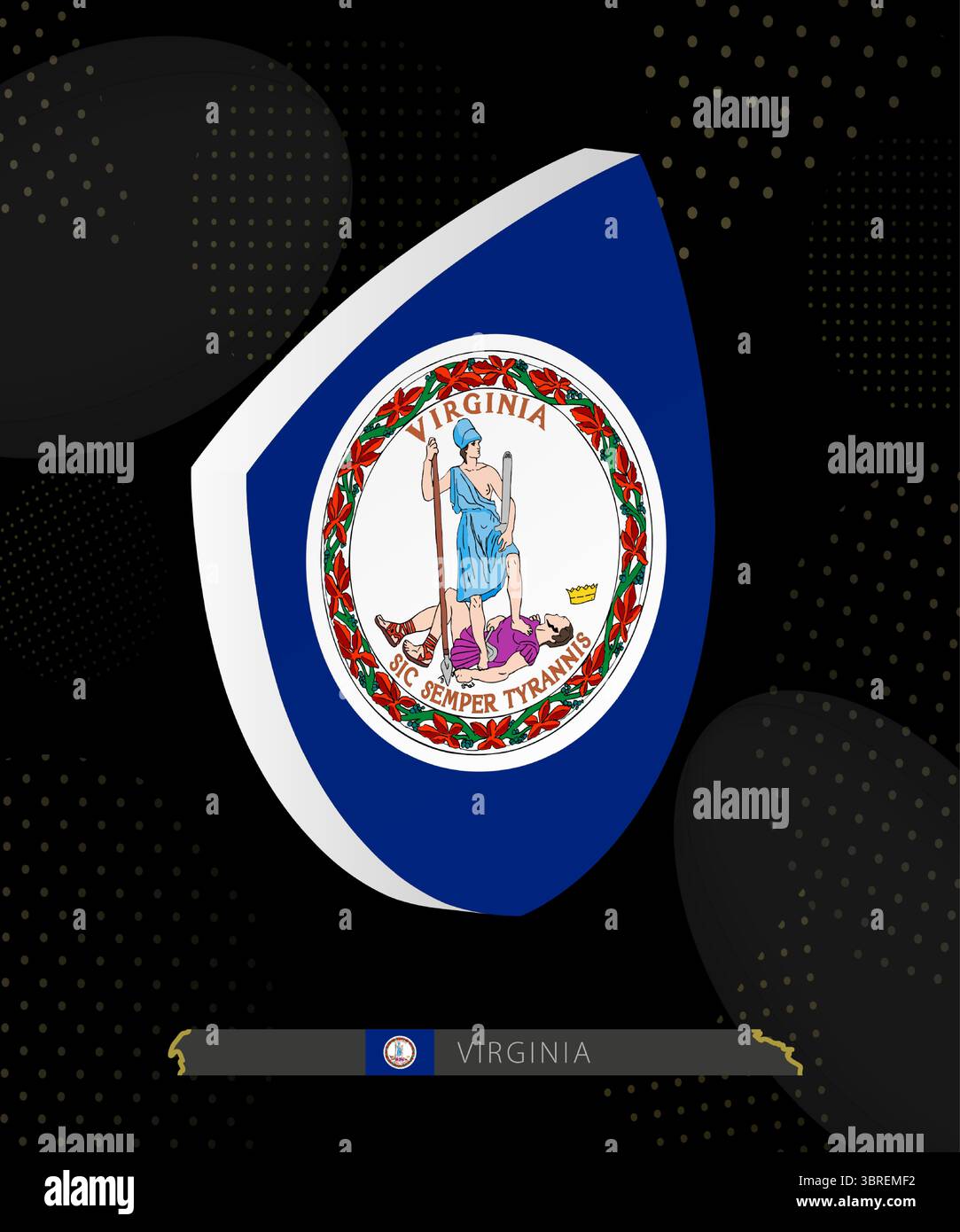 Virginia Flag Shield icon in 3D on Dark Modern Abstract Rugby ...