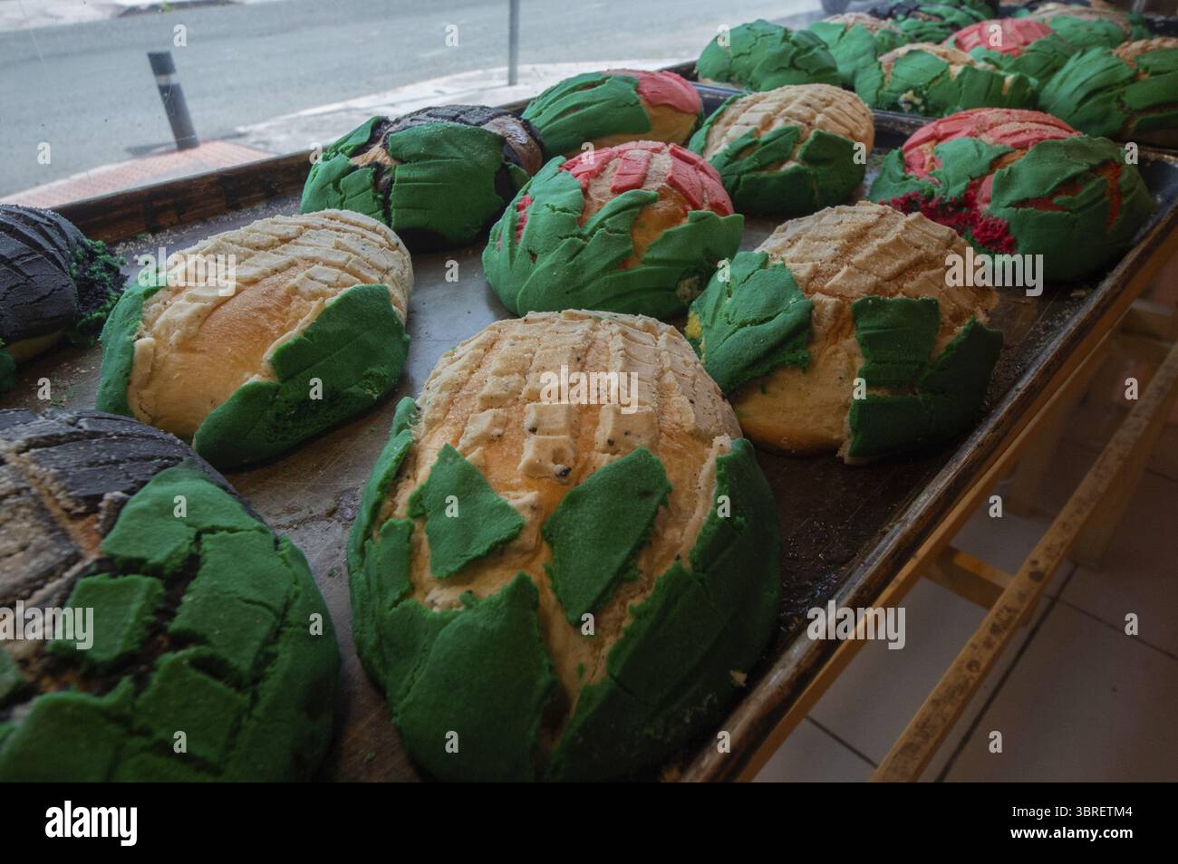 Non Exclusive: sweet bread 'Concha Elote' are seen at the bakery “La Carambada”, located in ...