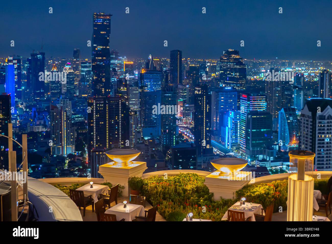 Top view of night Bangkok skyline from the Sirocco/ Mezzaluna ...