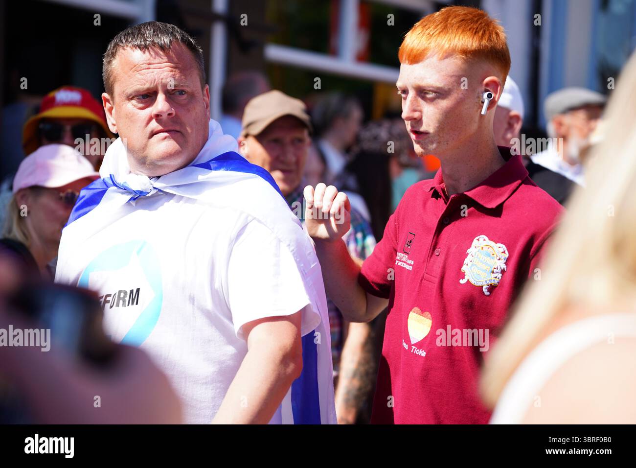 Durham, United Kingdom, 12th. July, 2025. A man wearing a Reform UK t ...