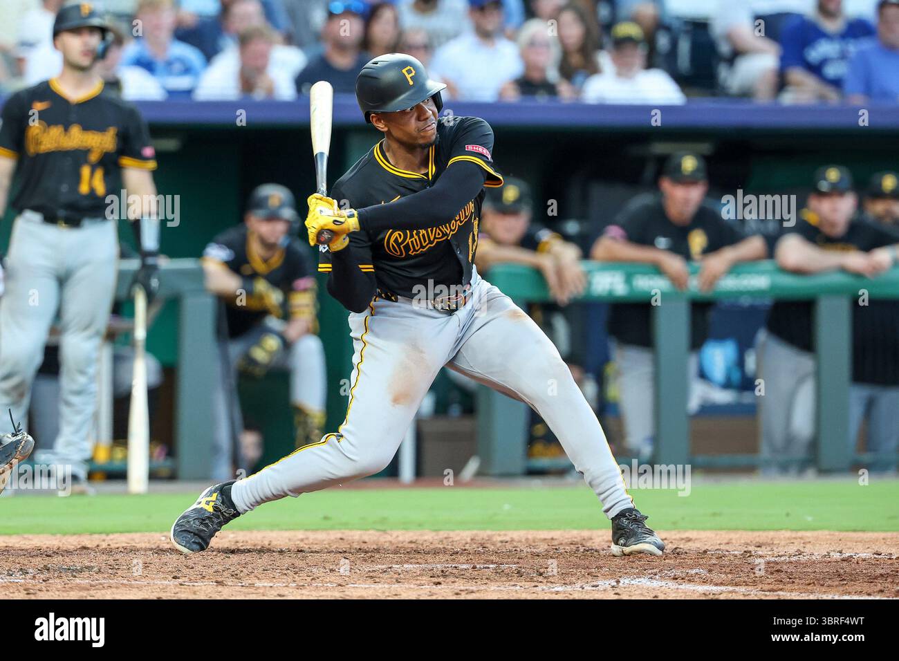 July 9, 2025: Pittsburgh Pirates third baseman Ke Bryan Hayes (13) bats ...