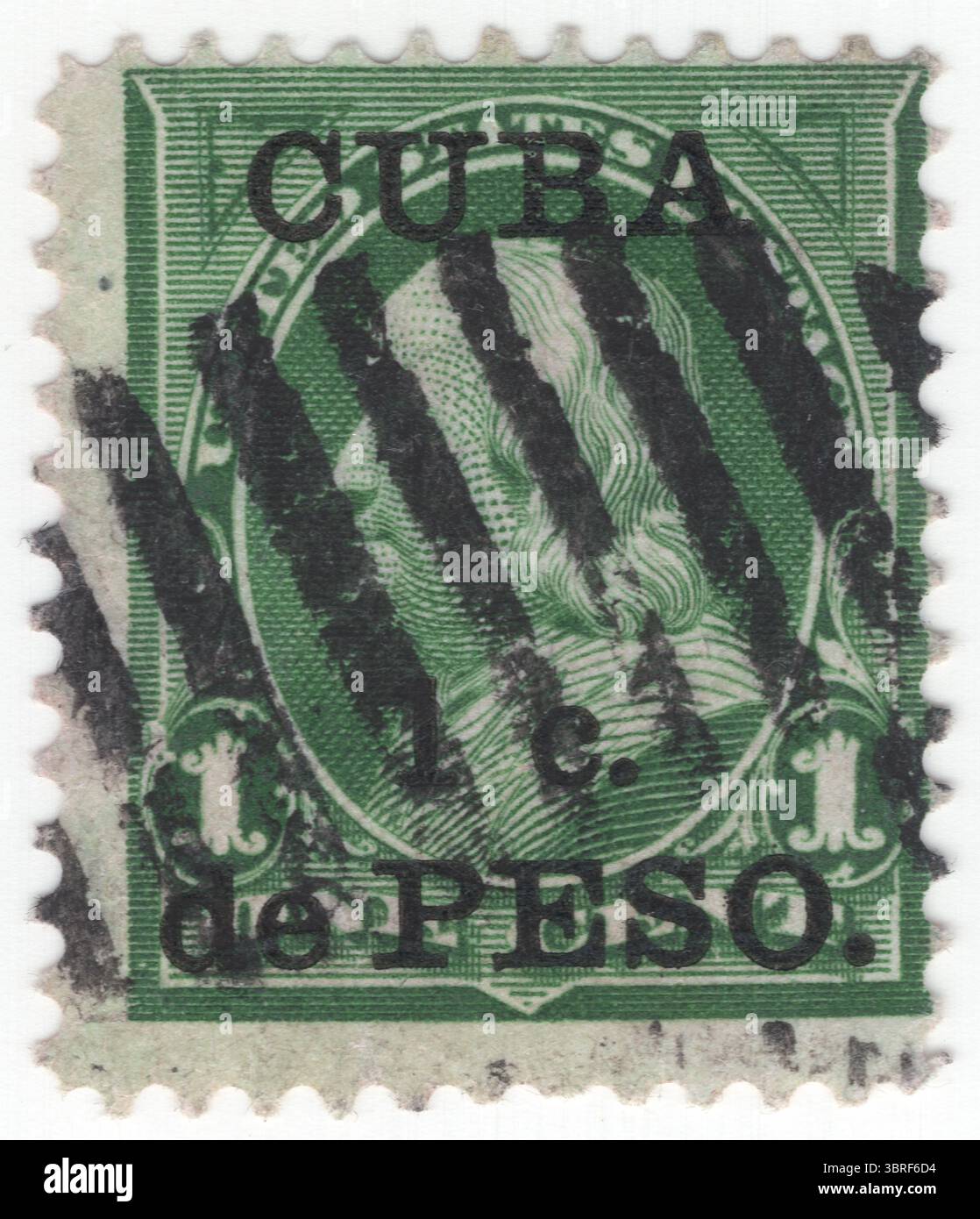 CUBA - 1899: 1 centavo on 1 cent yellow-green postage stamp depicting ...