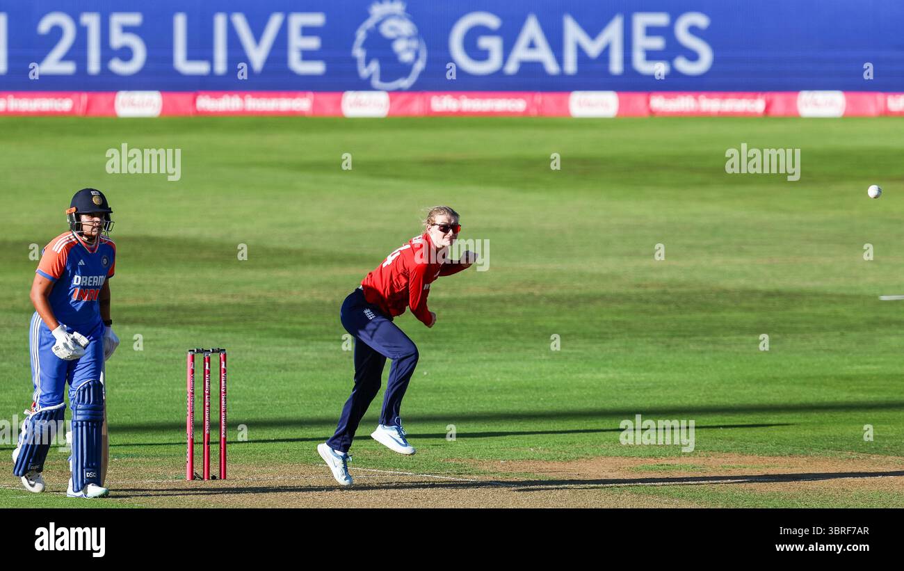 #24, Charlie Dean of England in action bowling during the Fifth ...