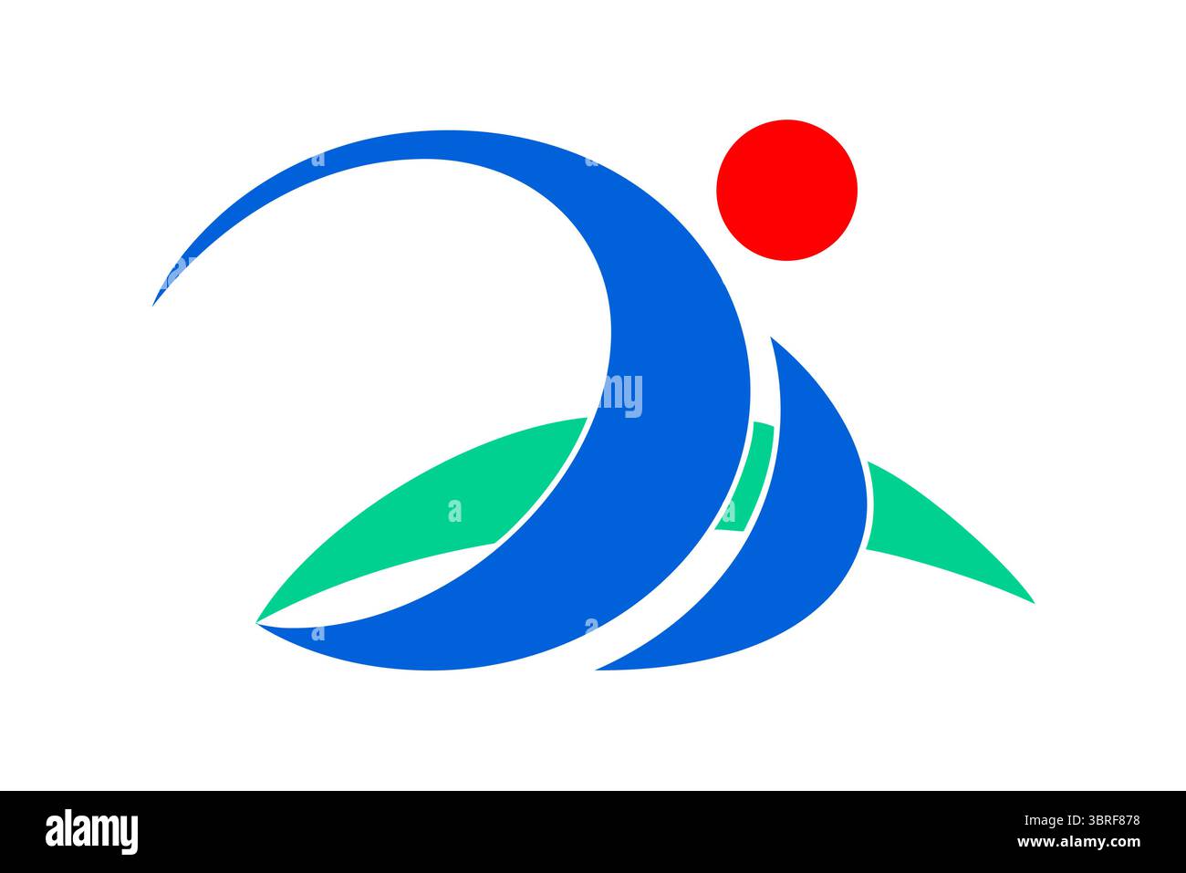 Flag of Miyakojima, Okinawa – white field with stylized blue-green-red ...