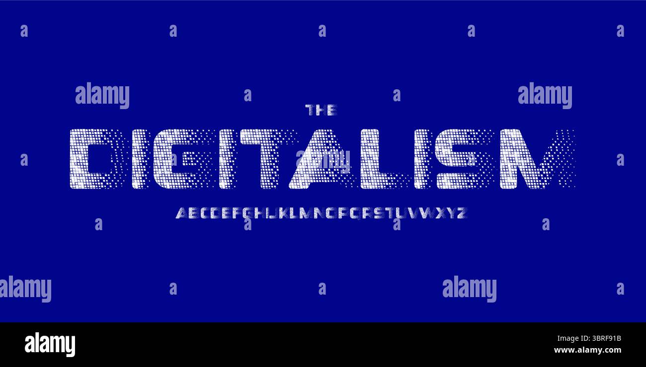 Pixel digital logo font, halftone futuristic alphabet. Glitch geometric ...