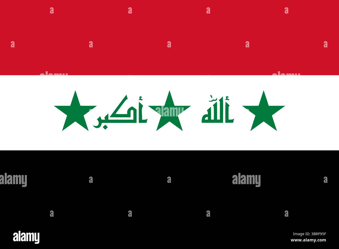 Flag of Iraq (2004–2008) – red‑white‑black horizontal tricolor with stylized Kufic "Allahu Akbar ...