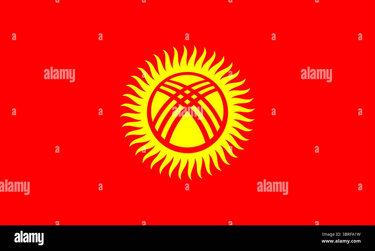 Flag of Kyrgyzstan, red field with yellow sun bearing forty rays and a ...