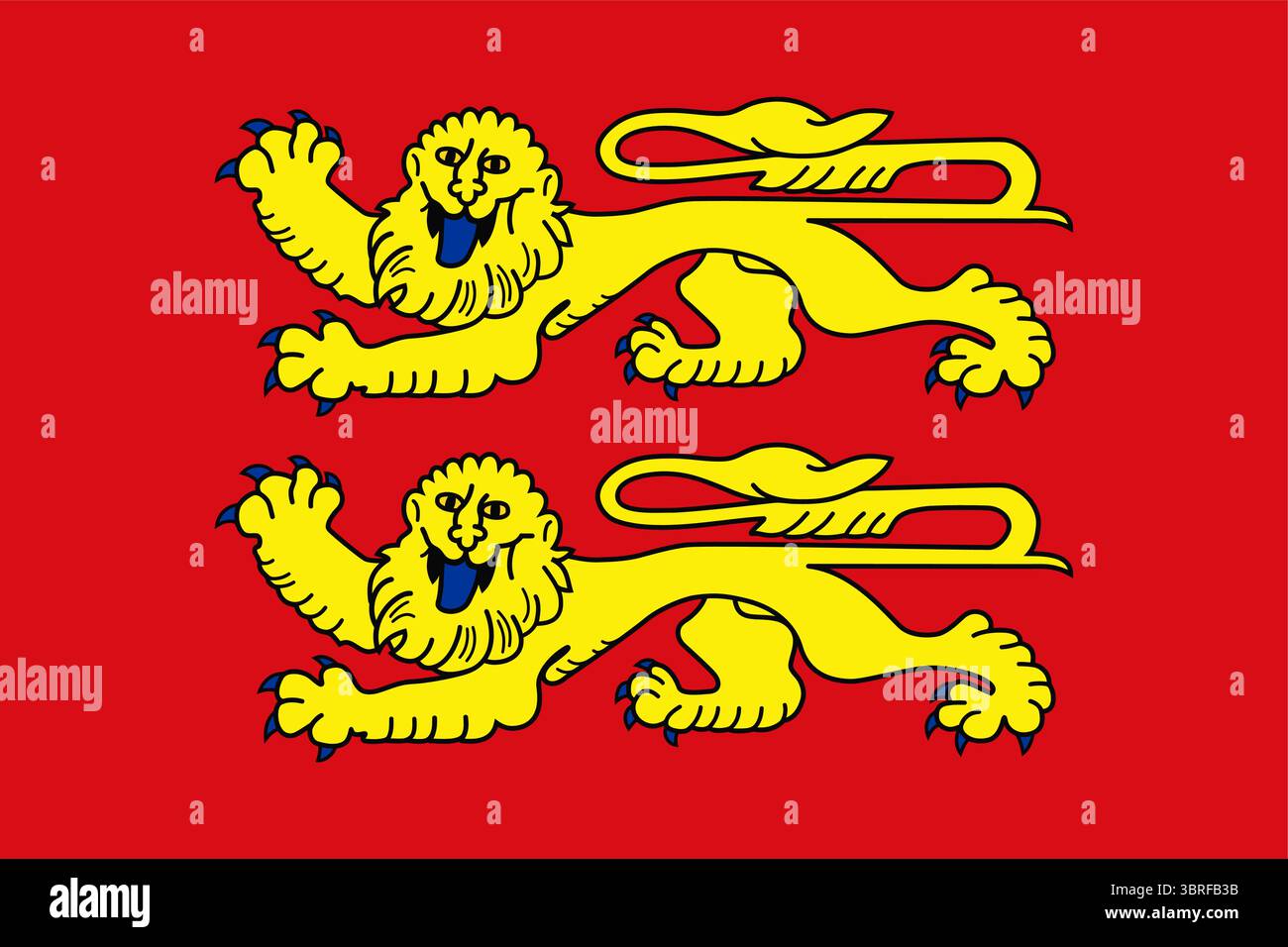 Flag of Normandie (Normandy), France – red banner with two golden lions ...