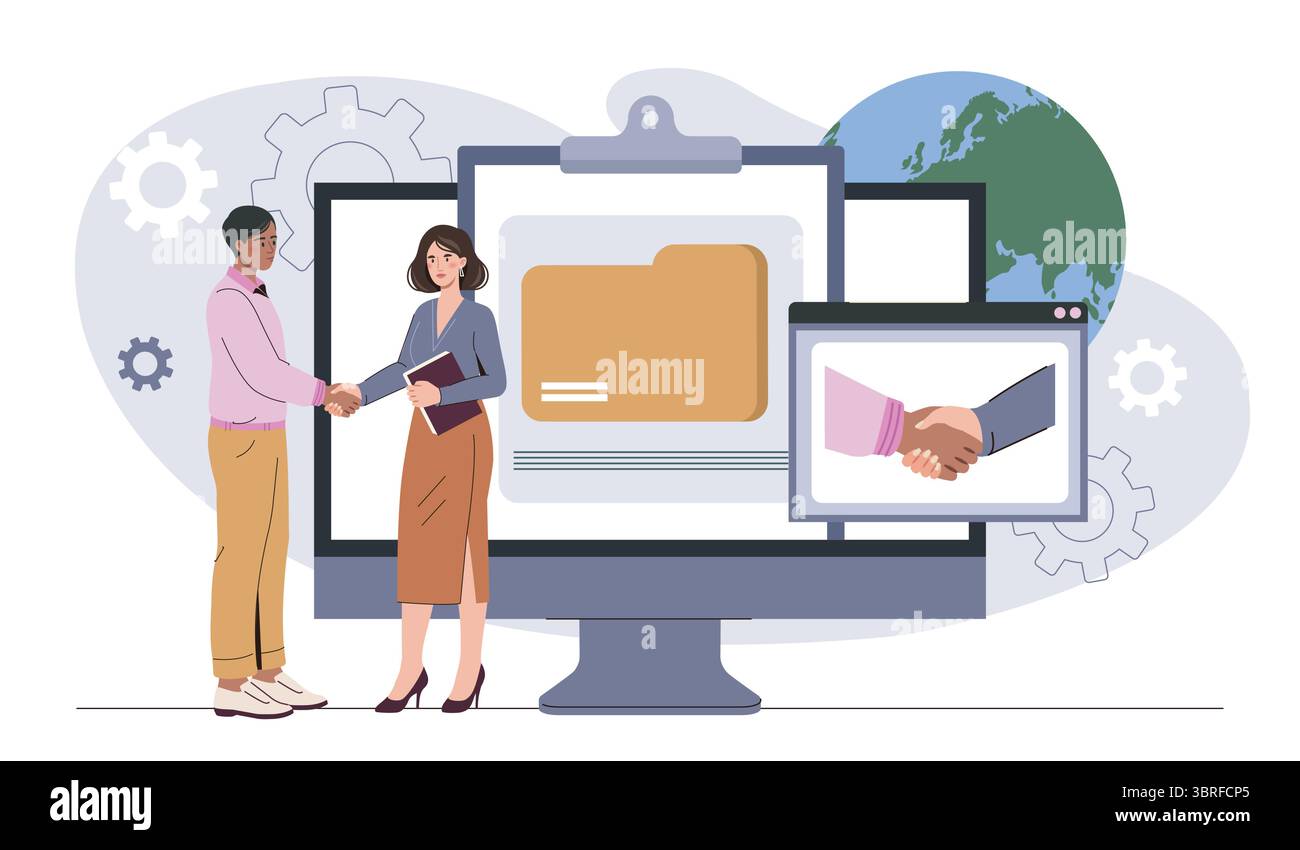 Business handshake and data exchange concept. Vector illustration Stock ...