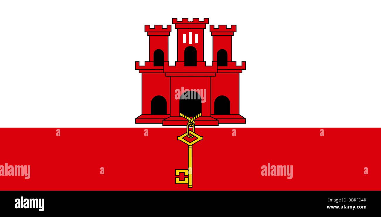 Official flag of Gibraltar, British Overseas Territory, red and white ...