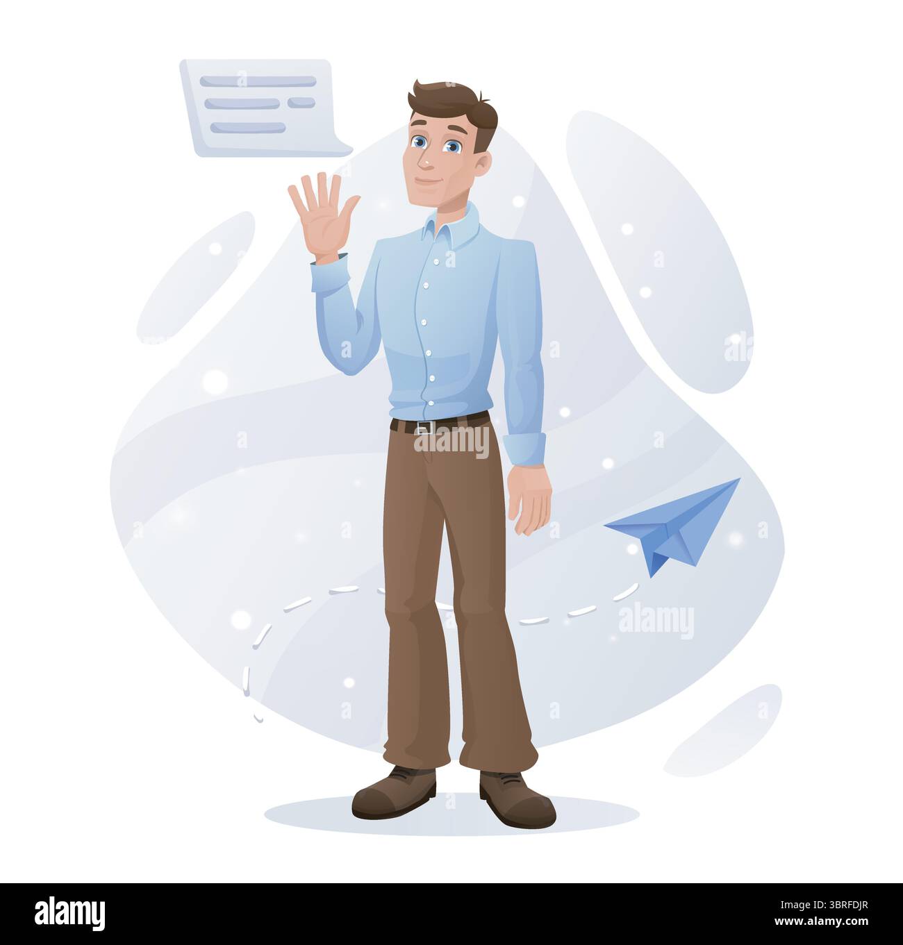 Smiling man waving with paper plane.. Vector illustration Stock Vector ...