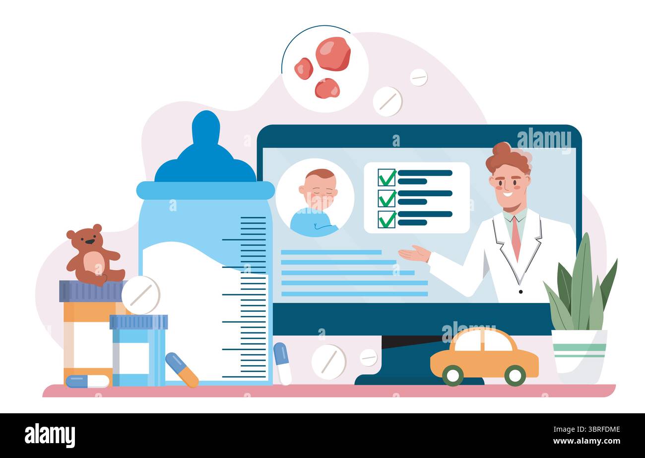 Pediatric telemedicine consultation setup. Vector illustration Stock ...