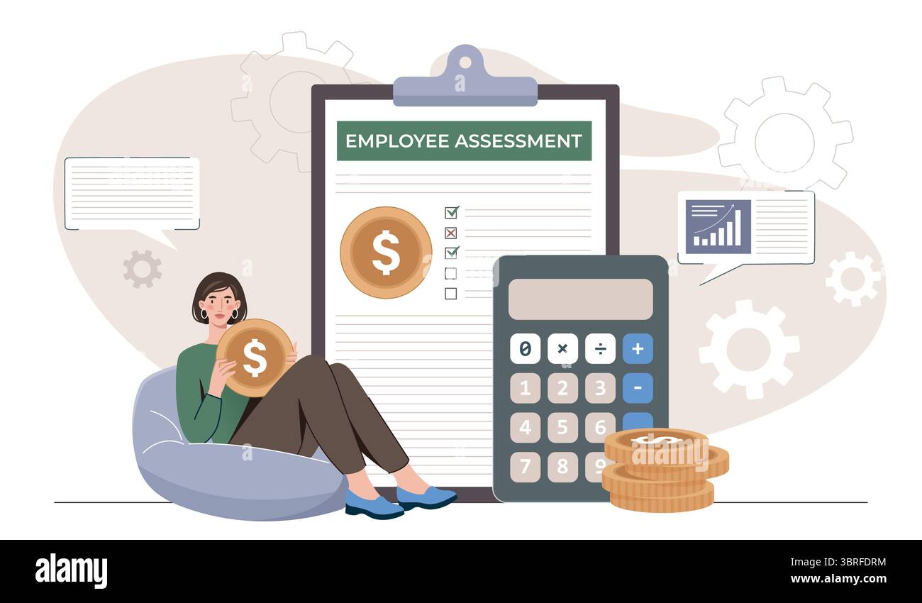 Employee performance and salary review. Vector illustration Stock ...