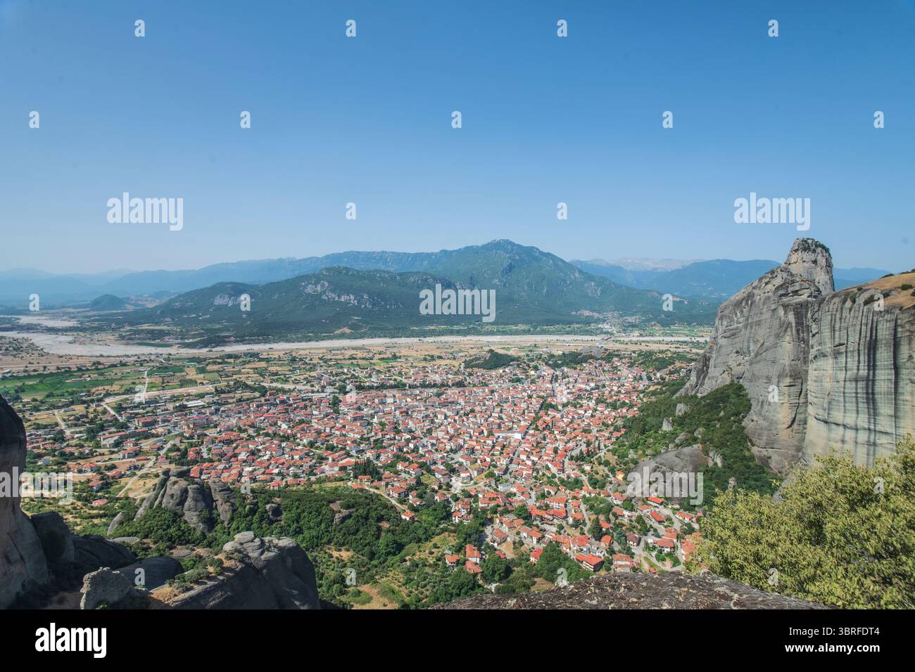 Meteora. Aerial view of Kalambaka from the monasteries, Greece Stock ...